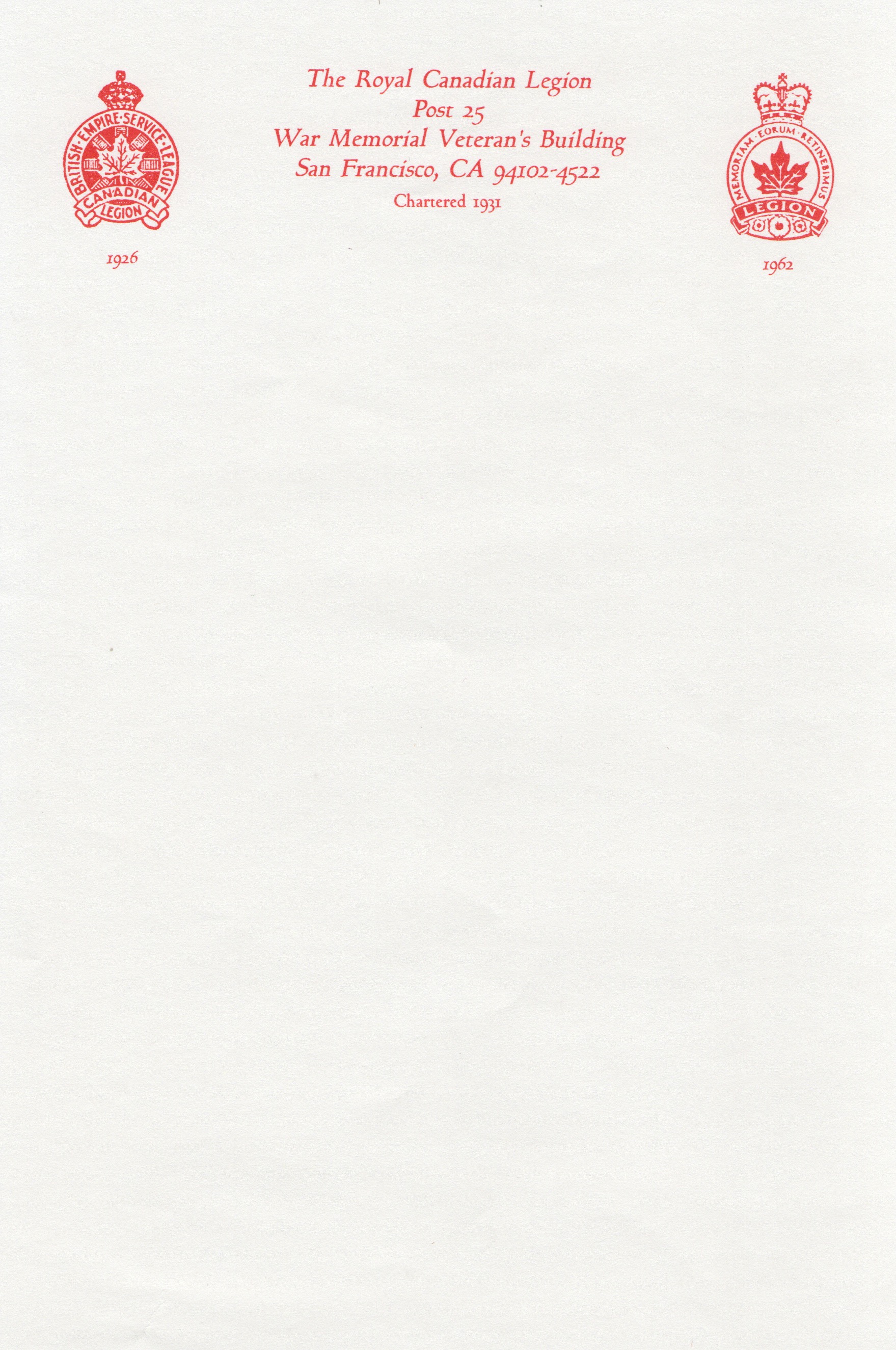 Beginning Our 90th Year | Royal Canadian Legion, US Branch #25